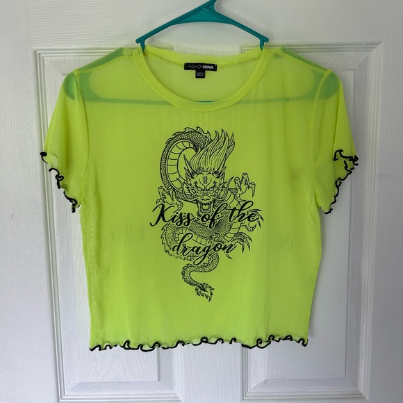 Fashion Nova | Tops | Mesh Yellow Dragon Shirt | Poshmark